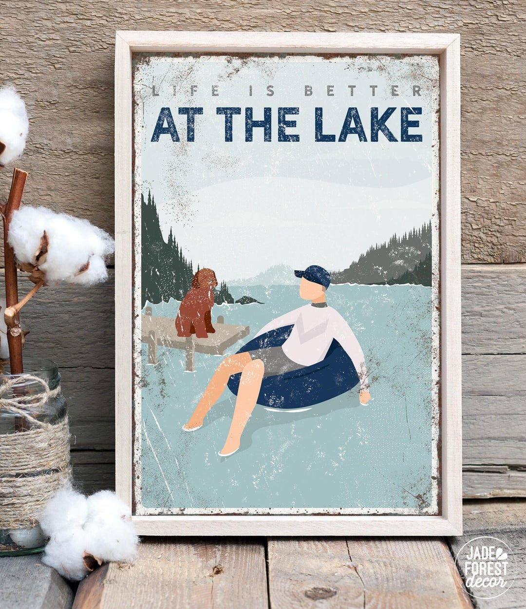 Vintage Lake Sign: Personalized Dockside Art With Goldendoodle - Etsy
