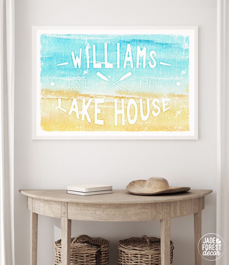 Watercolor Lakehouse Sign Personalized Last Name Canvas - Etsy