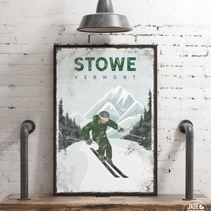 Vintage Ski Sugarloaf Sign, Teal Mountain Poster, Rustic Ski Wall Art ...