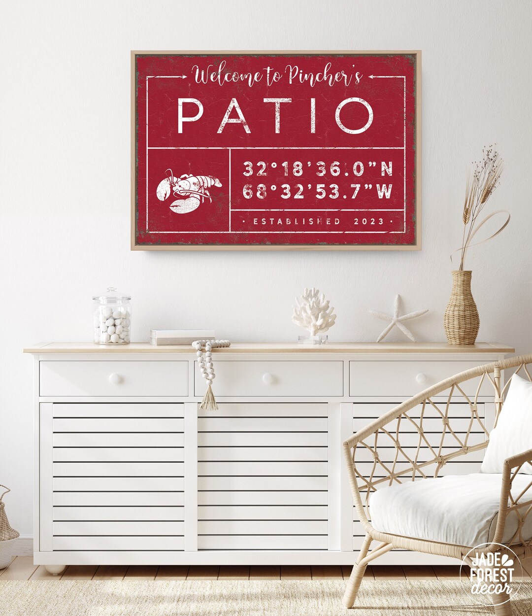Custom COORDINATES SIGN, Welcome to Pinchers Patio With Lobster Icon ...