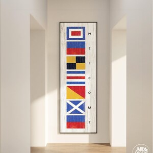 Nautical Flags Welcome Sign, Coastal Beach Decor, Lake House Wall Art ...
