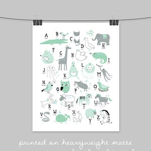 Mint Alphabet Sign / Wall Art Print / Letters, Animal ALPHABET Poster ...