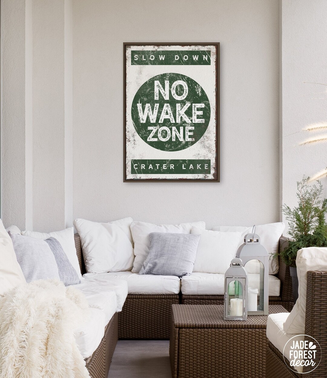Green "no WAKE Zone" Sign > Vintage Crater Lake Poster for Rustic Lake ...