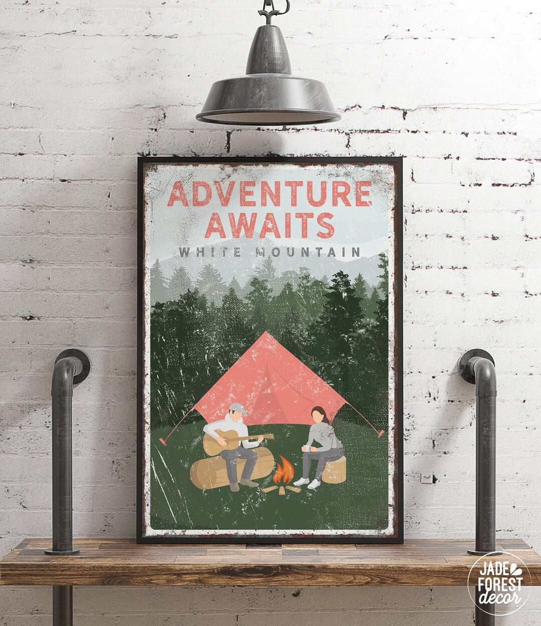 Personalized Vintage CAMPING Poster, ADVENTURE AWAITS Camping Sign ...