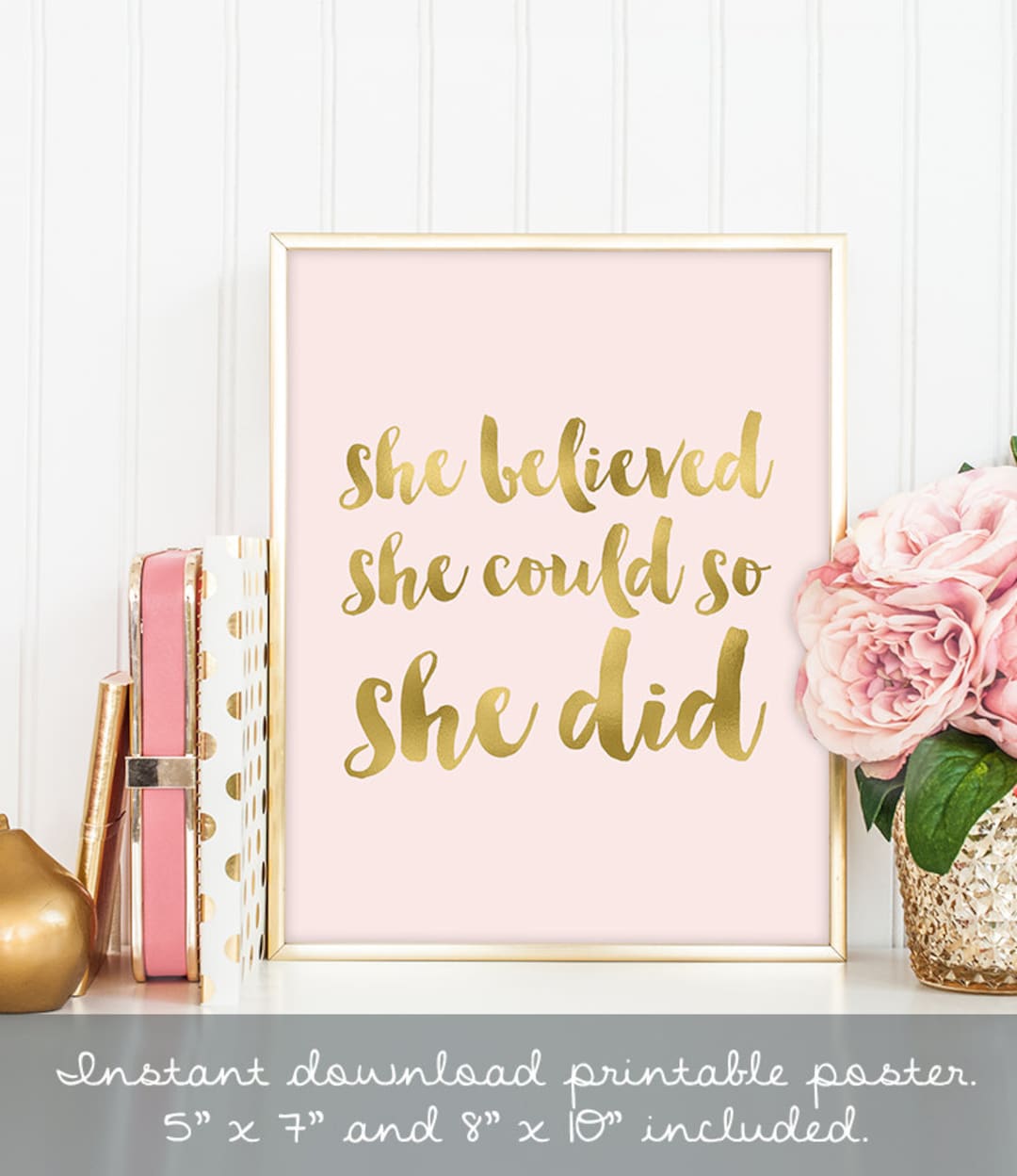 She Believed She Could so She Did Poster / Wall Art Print DIY / GOLDEN ...