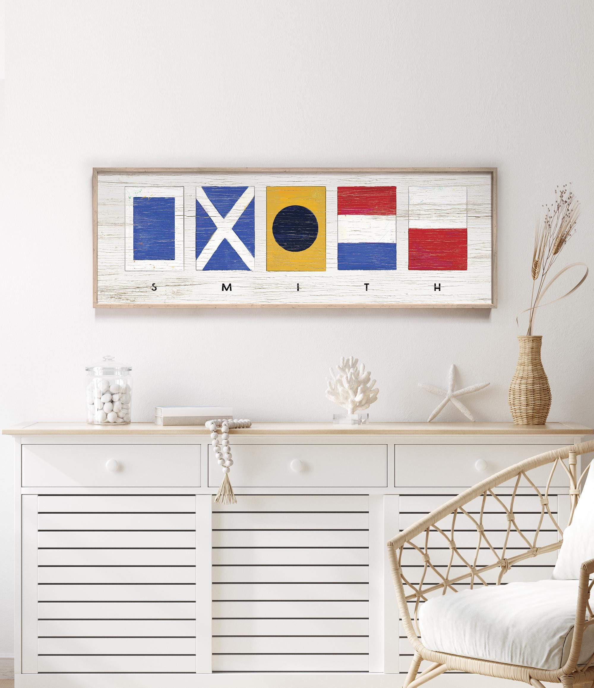 Nautical Flag Wall Sign: Custom Family Name, Rustic Wood Frame - Etsy