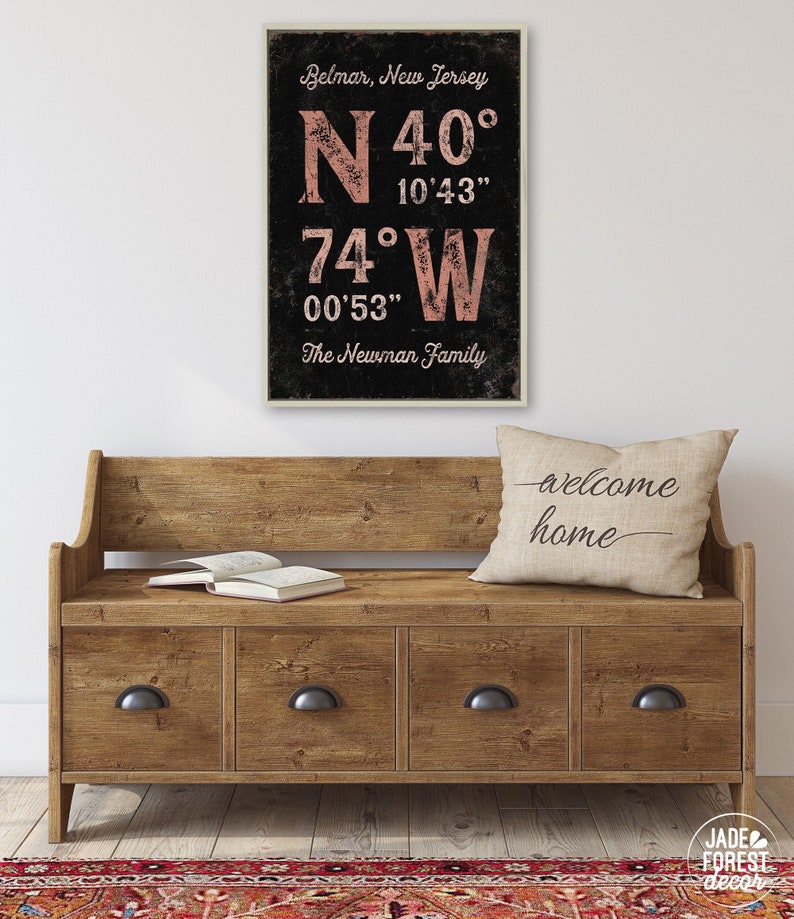 Custom COORDINATES Sign Personalized Family Name Canvas | Etsy