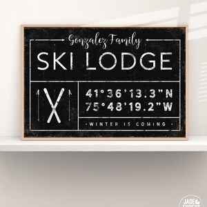 Vintage SKI CHALET Sign, Personalized Last Name Canvas, Winter Wall Art ...