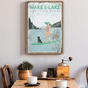 Personalized Lake House Sign: Paddleboard and Black Frenchie Art - Etsy