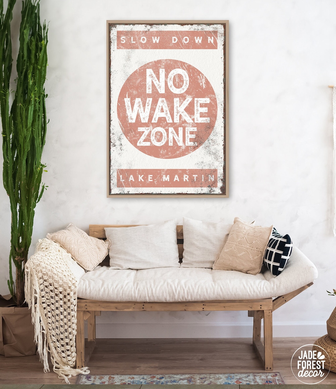 Coral Pink "no WAKE Zone" Sign > Vintage Lake Martin Poster for Rustic ...