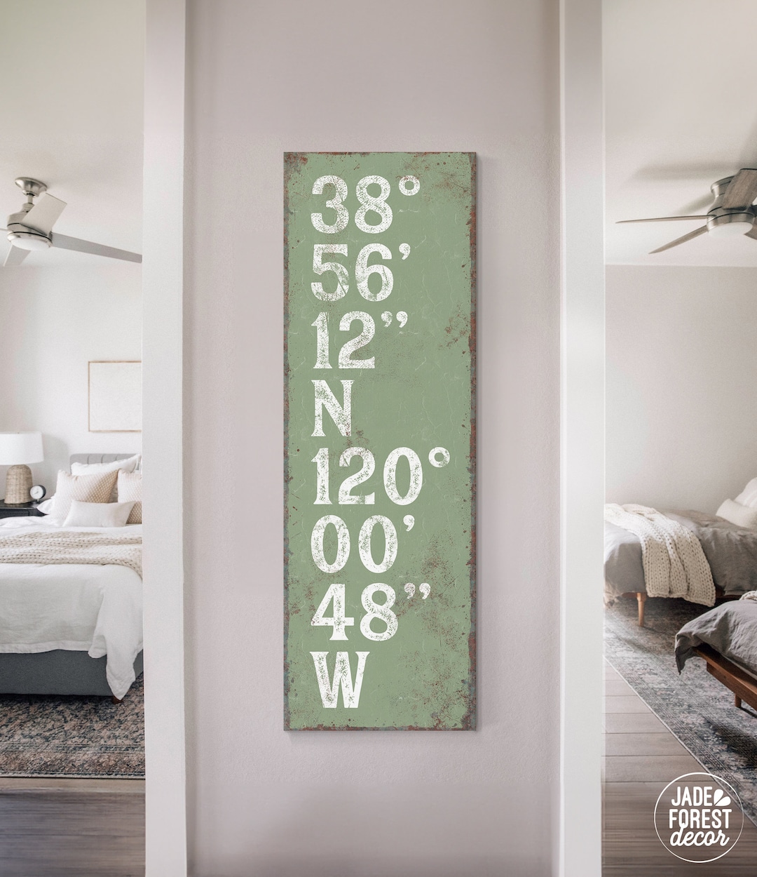 Vintage Coordinates Wall Art, Seagrass Green Canvas Art Print, Retro ...