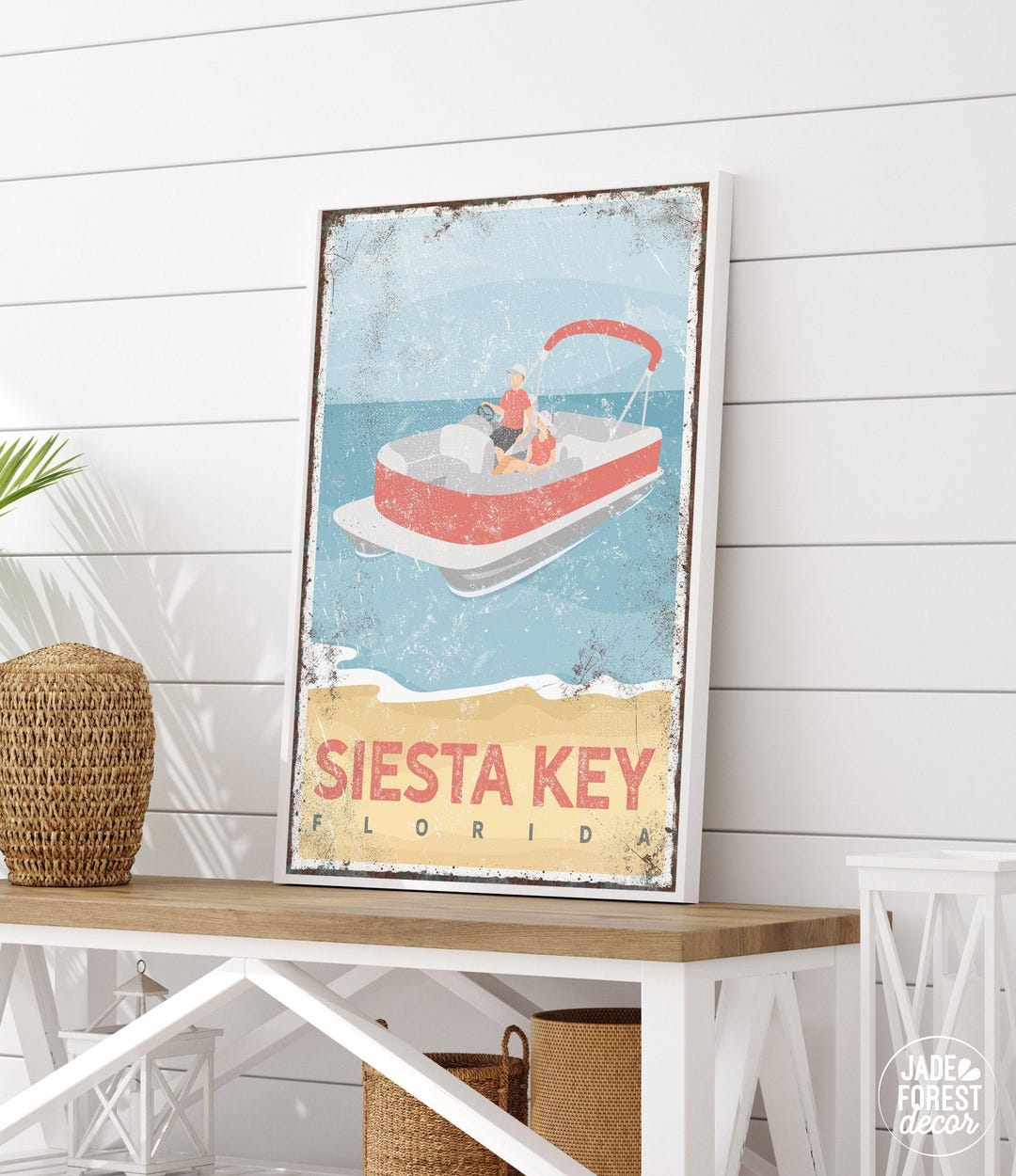 Custom PONTOON BOAT Sign With Couple, Personalized Beach House Canvas ...