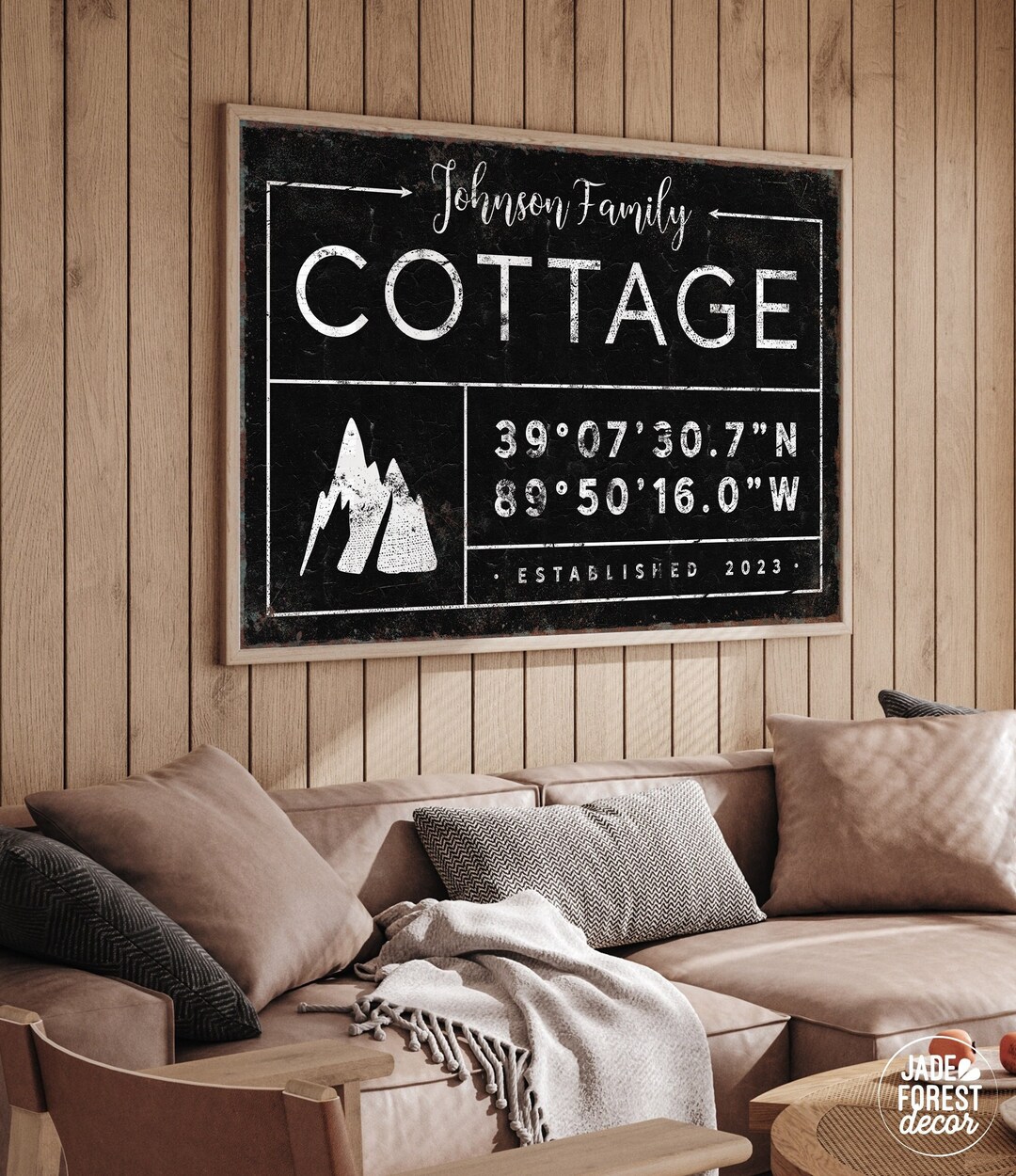 Vintage COTTAGE Sign • Custom Coordinates With Ski Mountain Art ...