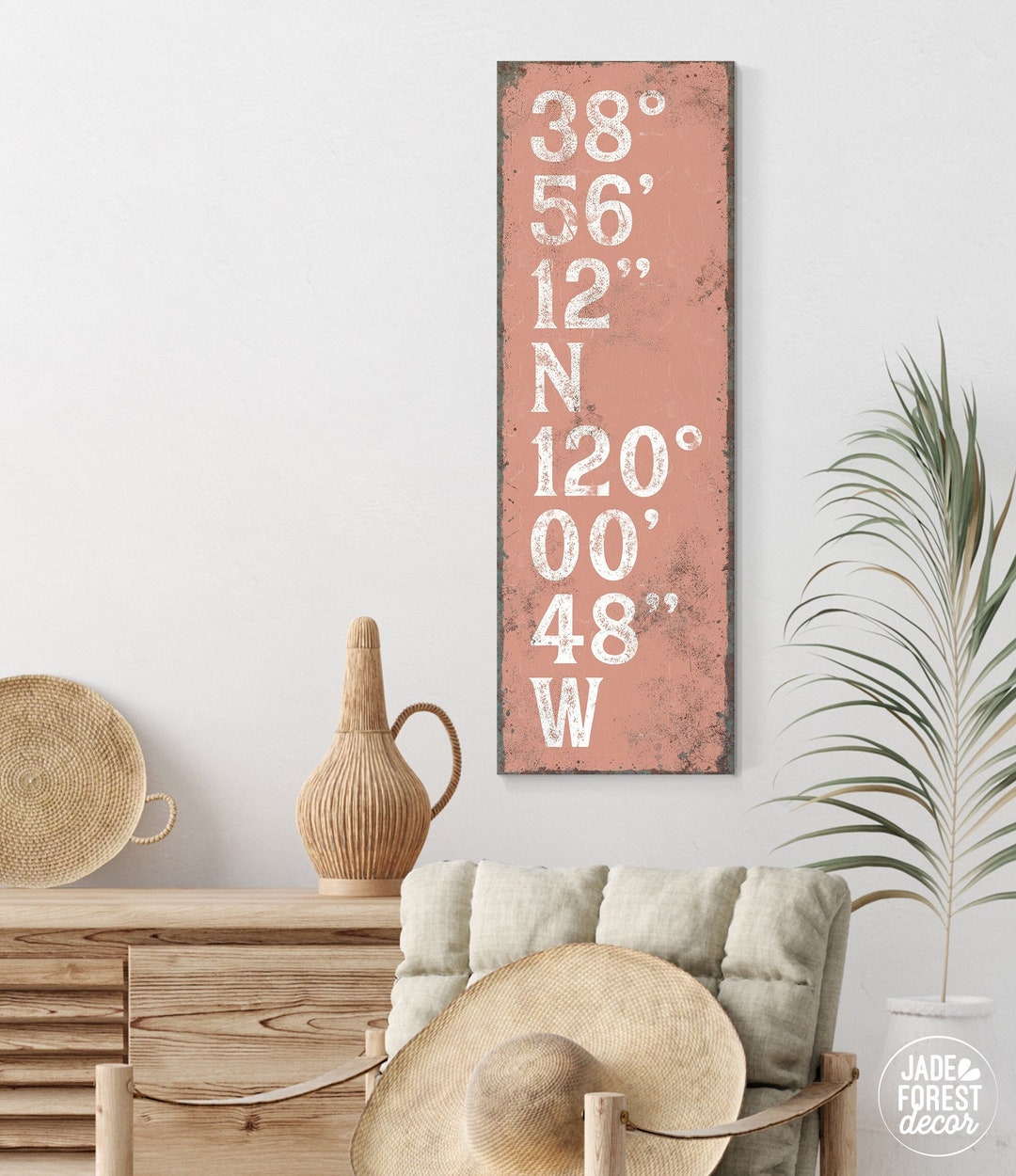 Personalized Longitude & Latitude Wall Art, Vintage Coral Pink Canvas ...