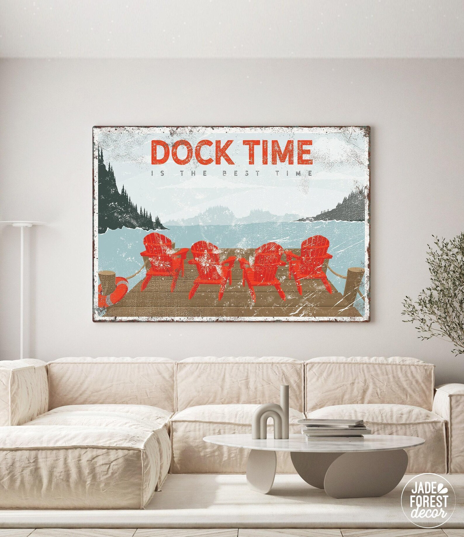 Vintage DOCK TIME is the Best Time Sign, Red Adirondack Chairs Poster ...