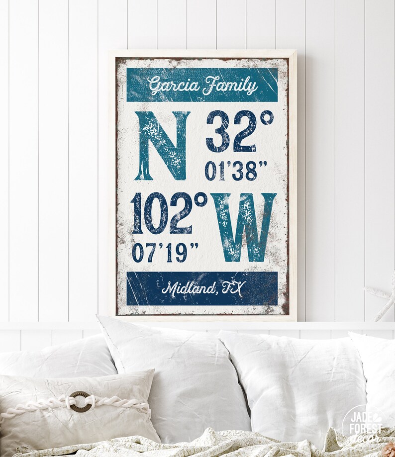 Vintage Latitude & Longitude Wall Art Tide Blue and Hale - Etsy