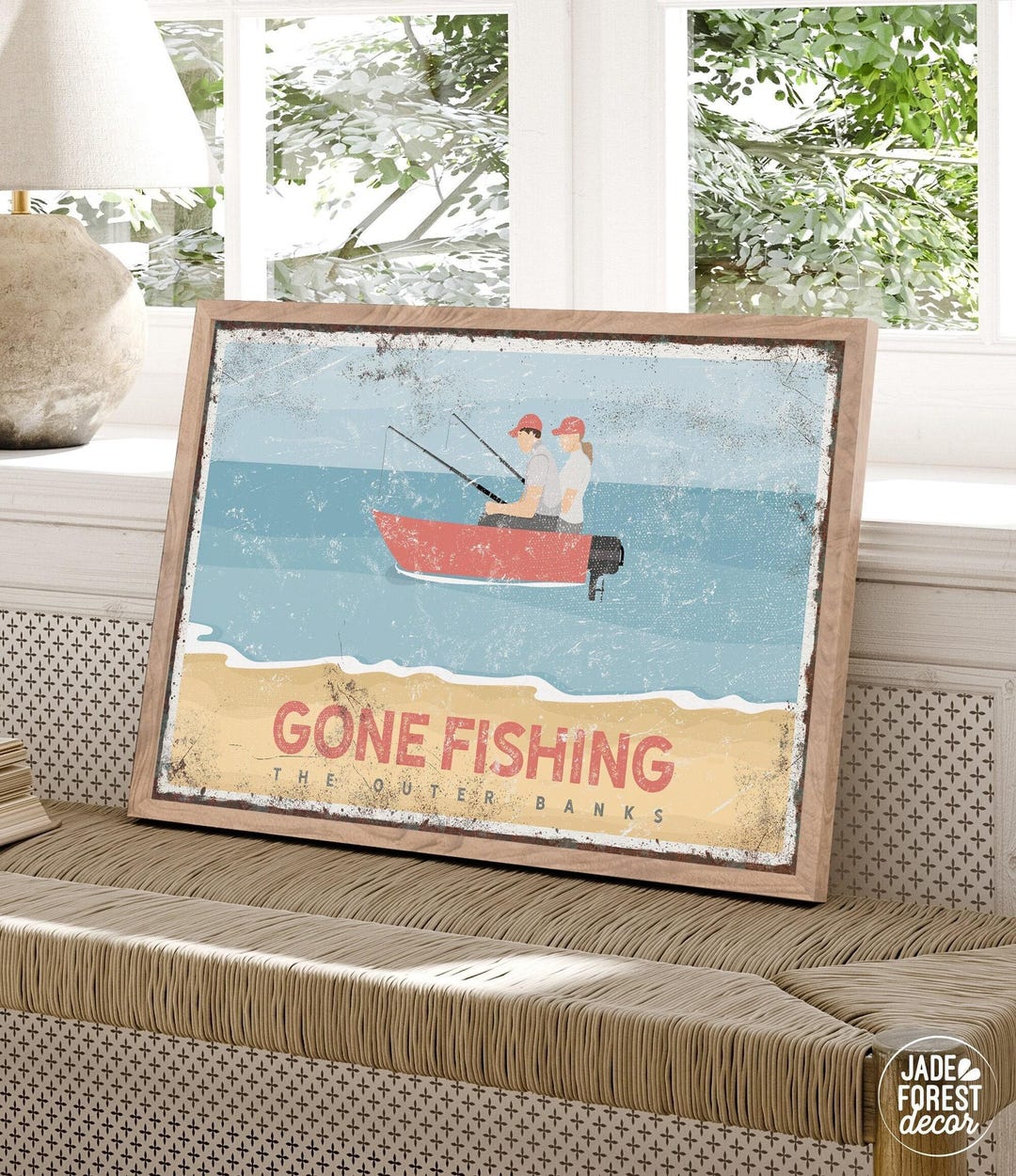 Coral Gone Fishing Poster, Couple Fishing Art, Beach Wall Decor ...