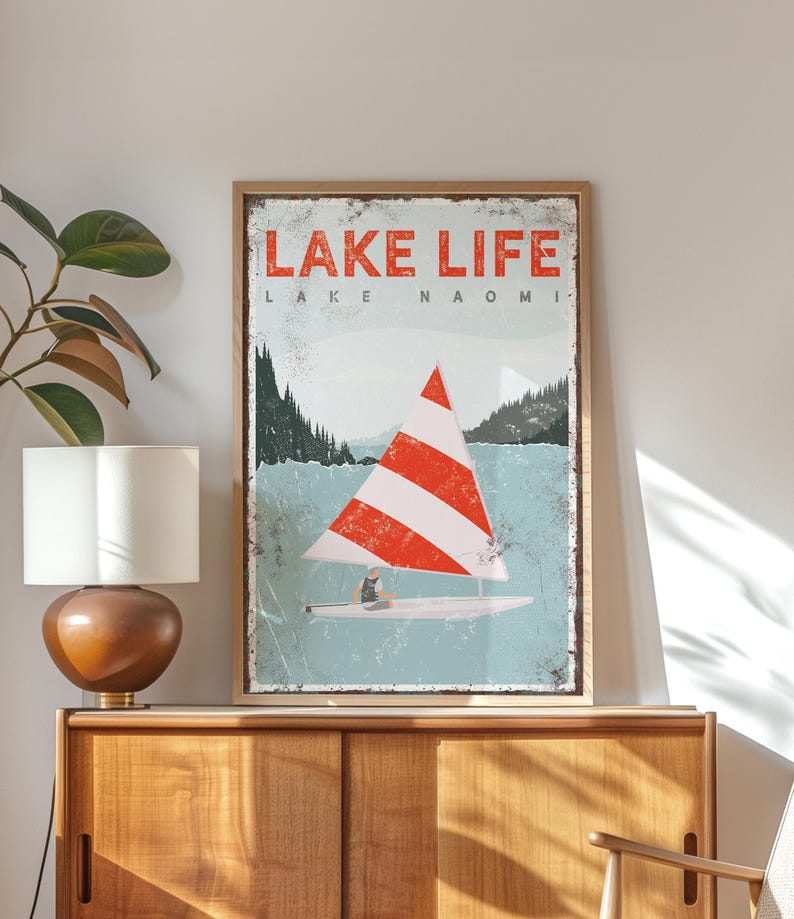 Personalized Lake House Poster: Custom Sailing Art in Navy - Etsy