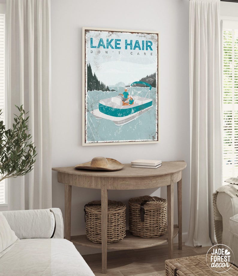 Pontoon Boat Couple Poster: Personalized Vintage Lake House Art - Etsy
