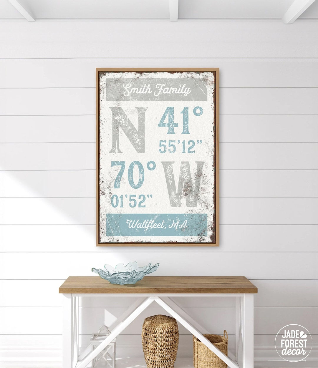 Coastal Tide Blue and Gray Wall Art > Custom Latitude Longitude Sign ...