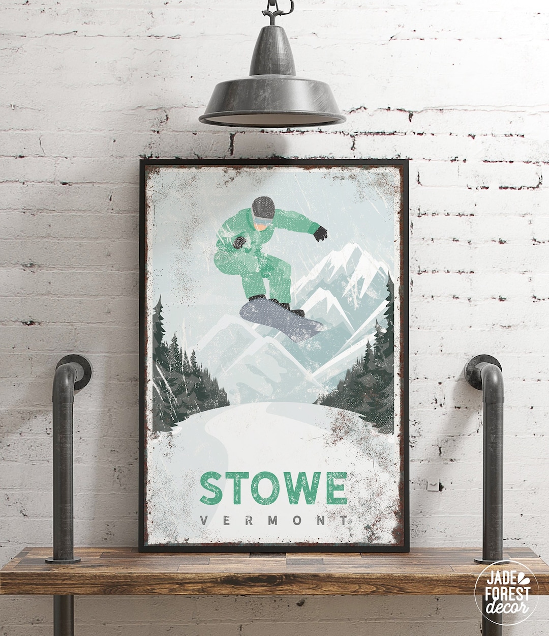 Vintage SNOWBOARD Sign in Mint Green, Snowboarding Poster for VERMONT ...