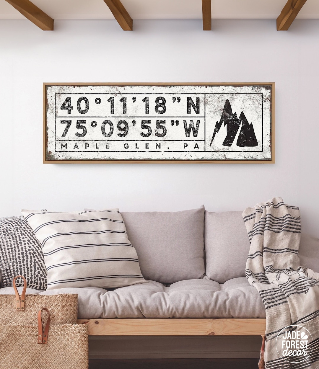 Rustic COORDINATES Sign With Mountain > Outdoorsy Print With Latitude ...