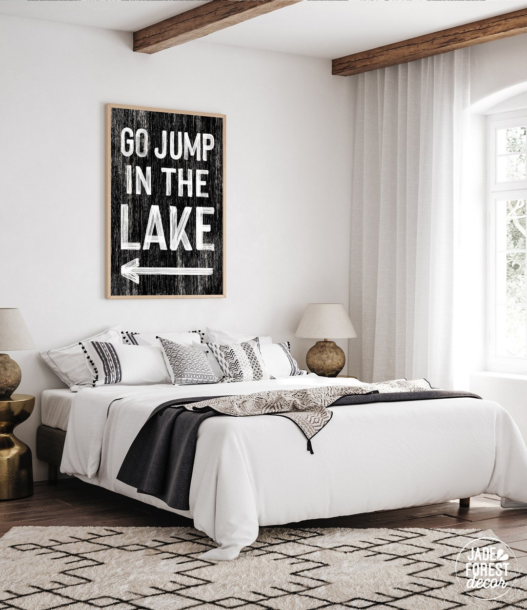 Black and White Go Jump in the Lake Sign, Retro LAKE HOUSE Decor ...