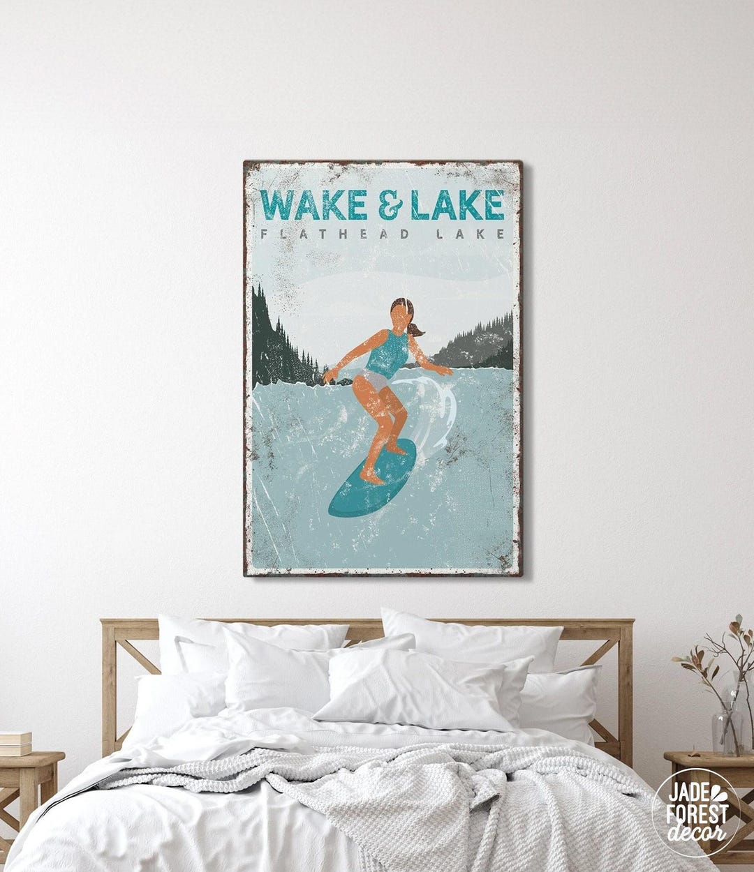 Vintage WAKE & LAKE Sign for Above Bed > Wake Surfing Gift for Her ...