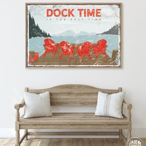 Vintage DOCK TIME is the Best Time Sign, Red Adirondack Chairs Poster ...