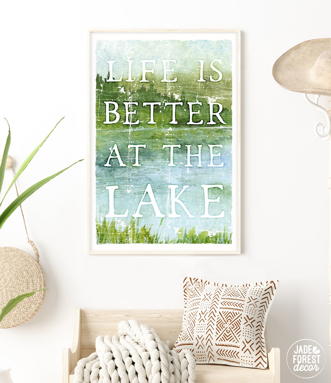 Vintage Lakehouse Decor > Weathered Canvas Watercolor Wall Art, "life ...