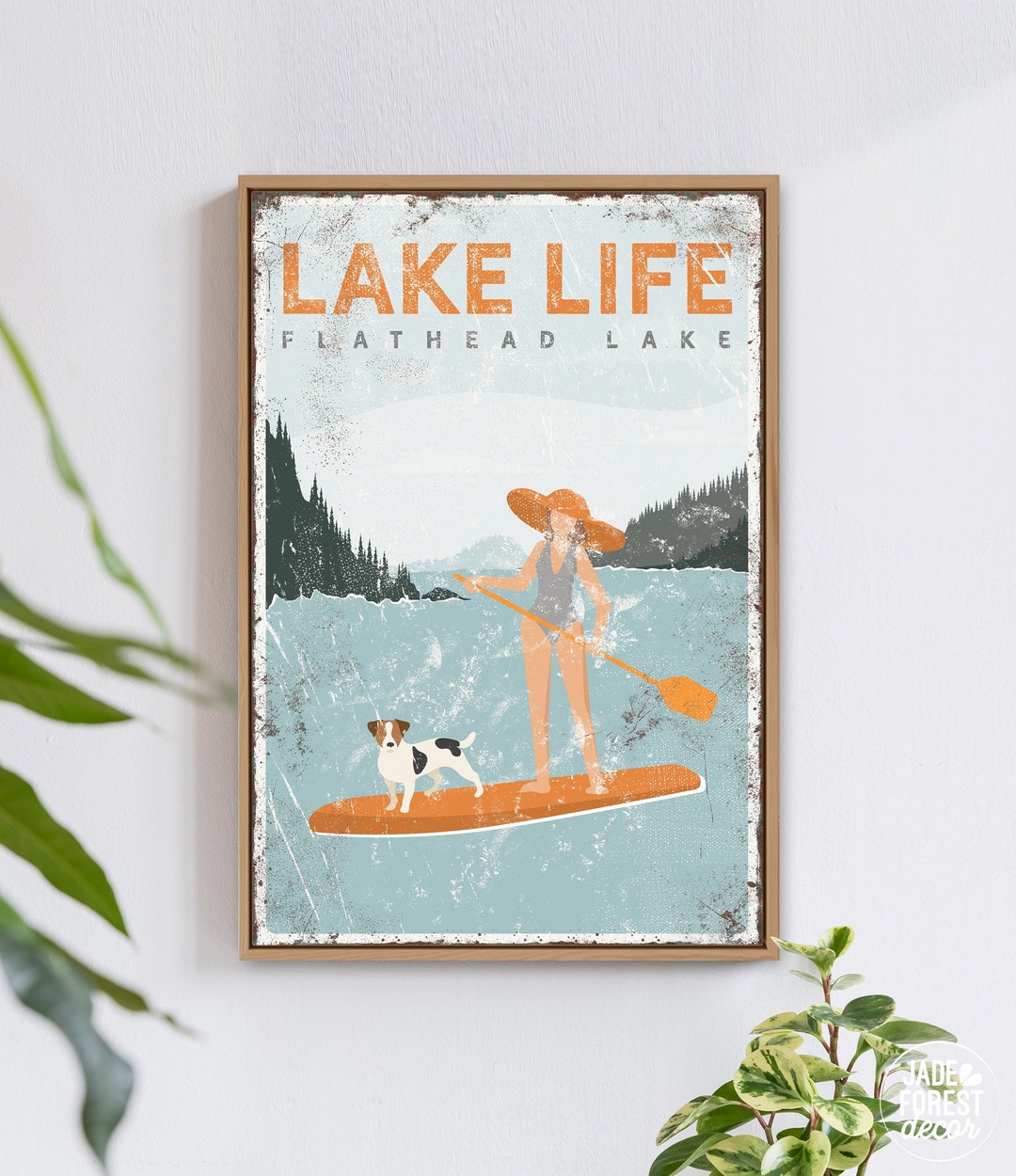 Paddleboarding LAKE LIFE Sign With Personalized Dog for Vintage Lake ...