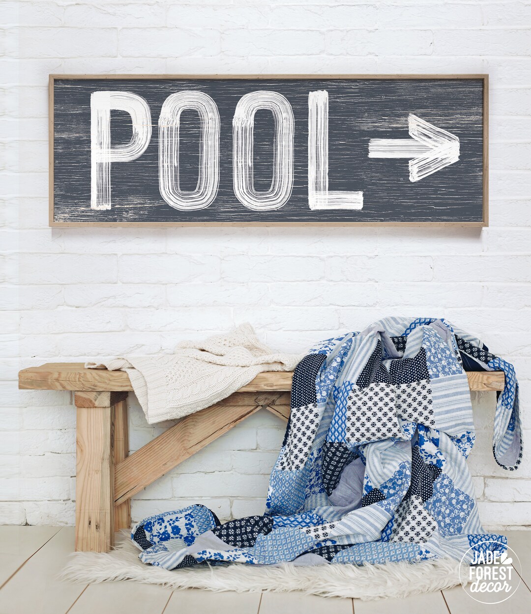 Large POOL Sign With Arrow Vintage Pool Directional Art - Etsy