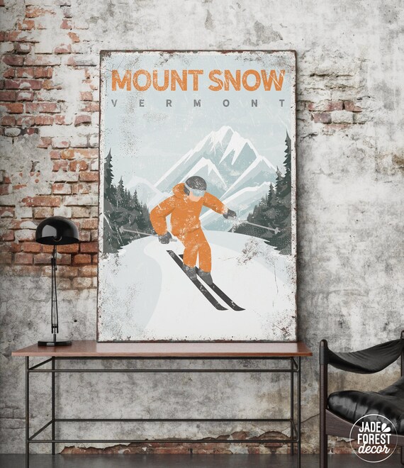 Custom MOUNT SNOW Poster orange Vermont Ski Mountain Wall | Etsy