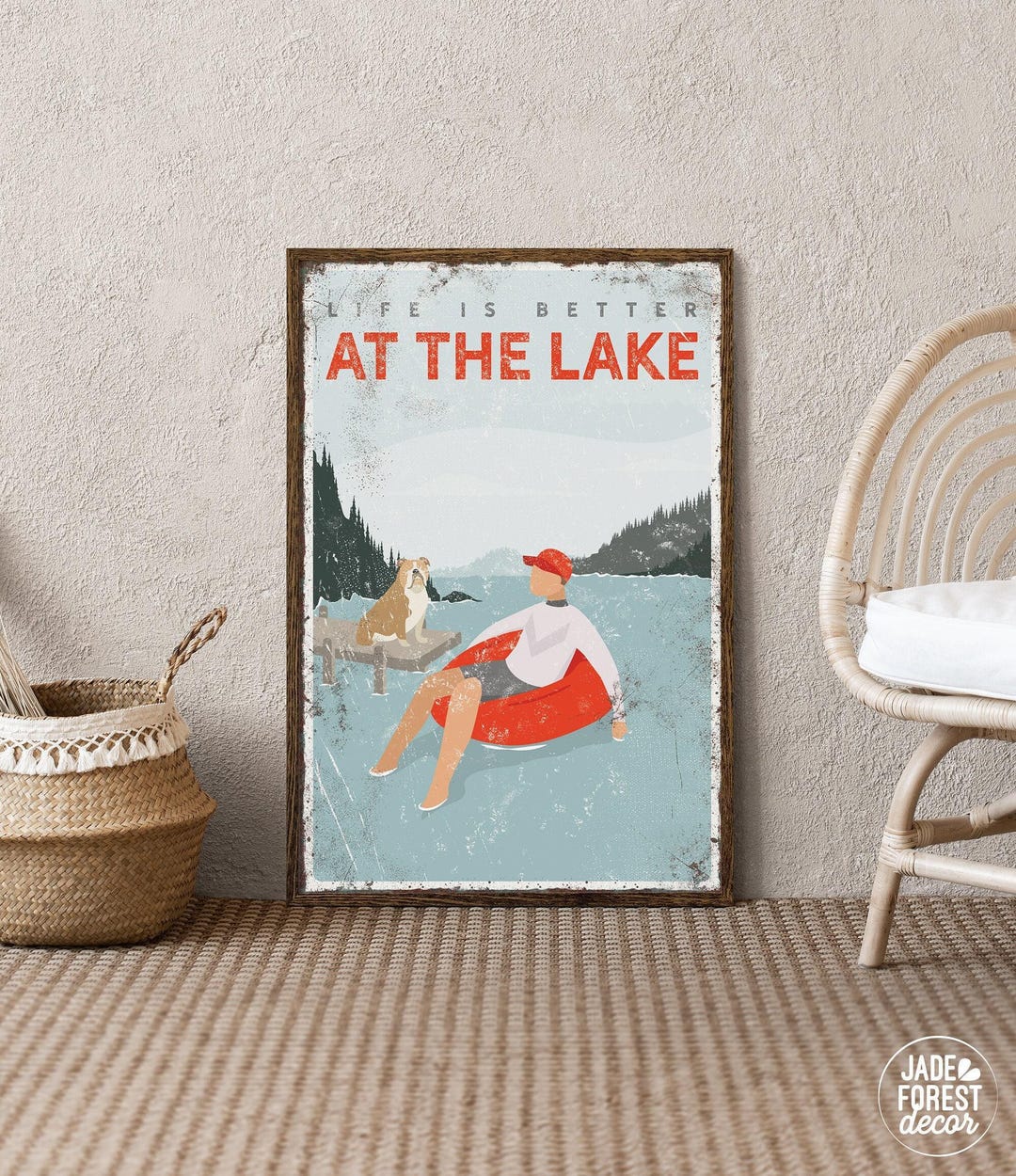 Vintage Lake Sign With English Bulldog: Personalized Dock Art - Etsy