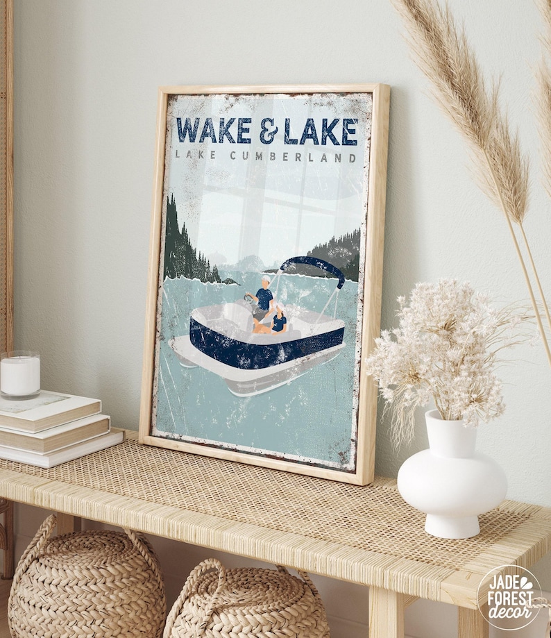 Pontoon Boat Couple Poster: Personalized Vintage Lake House Art - Etsy