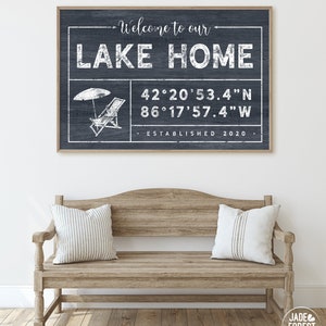 Aqua Blue LAKEHOUSE Welcome Sign Personalized Coordinates - Etsy