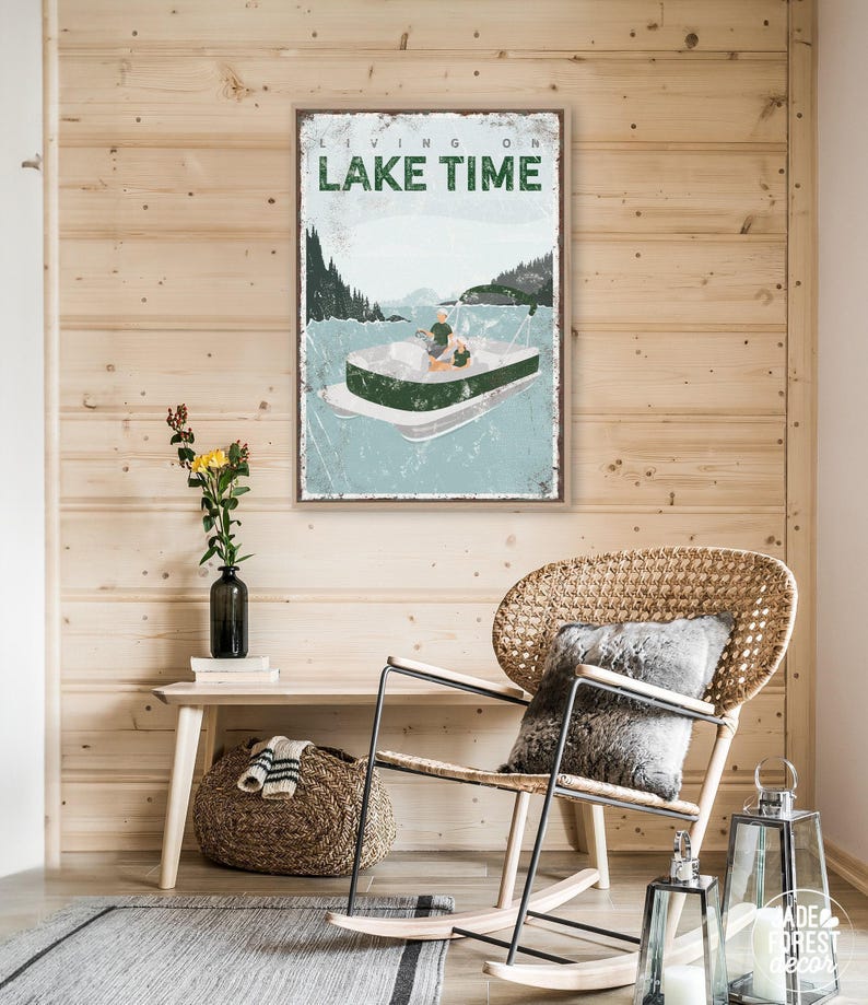 Pontoon Boat Couple Poster: Personalized Vintage Lake House Art - Etsy
