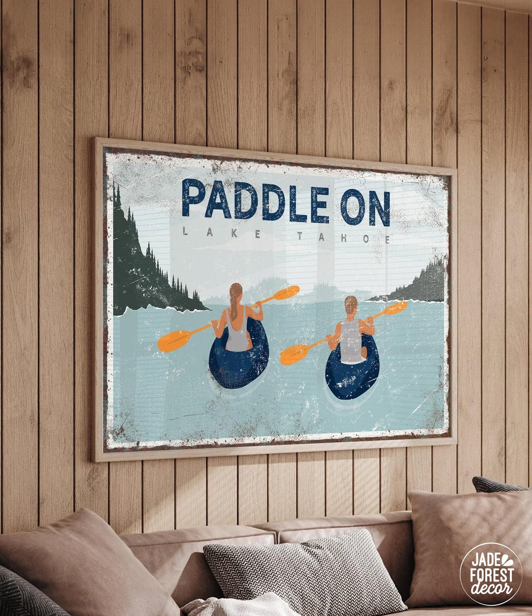 Vintage Navy PADDLE ON Sign, Retro Lake Tahoe Canvas Print With Couple ...
