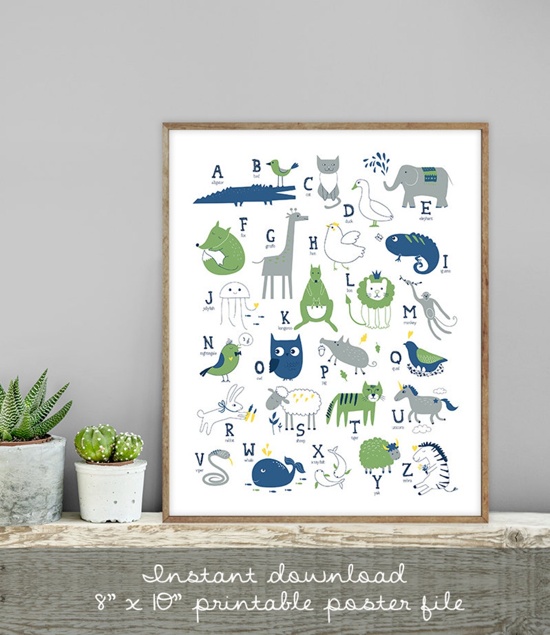 Navy and Green Alphabet Sign / Wall Art Print DIY / Letters, Animal ...