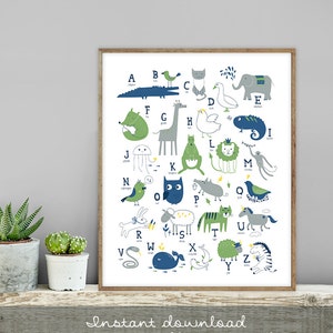 Teal and Peach Alphabet Sign / Wall Art Print DIY / Letters, Animal ...