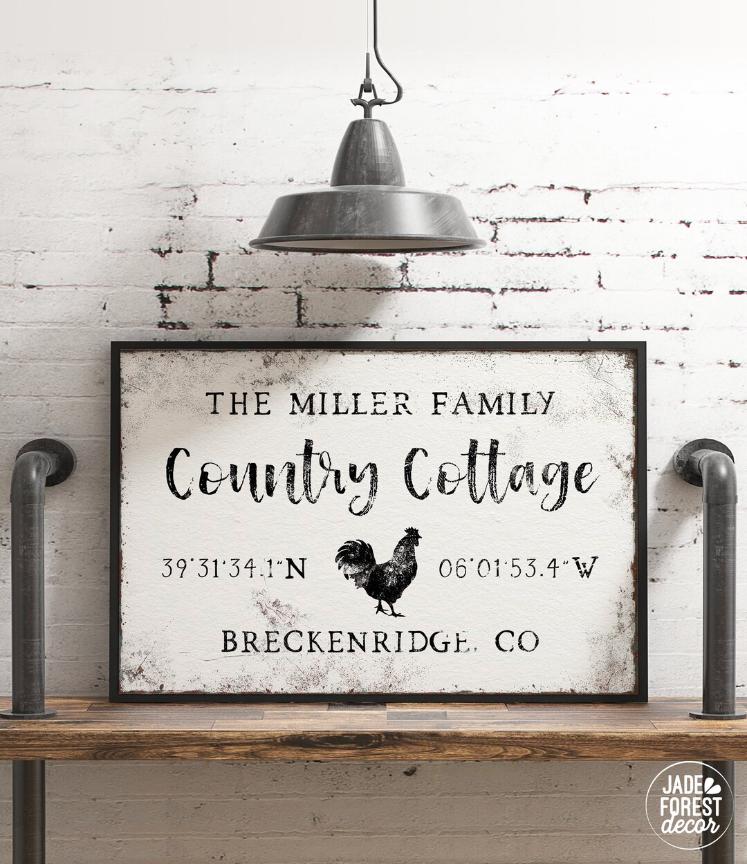 Aged White COUNTRY COTTAGE Sign Vintage Rooster Art Print - Etsy
