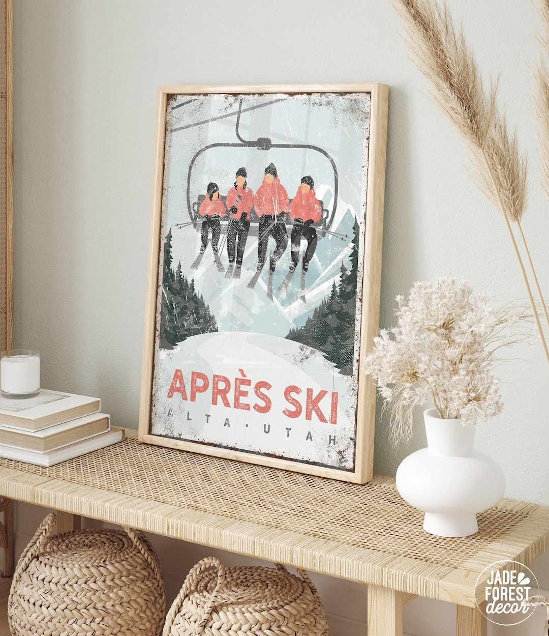 Vintage APRES SKI Poster, Personalized Four Person Ski Lift Art, Retro ...