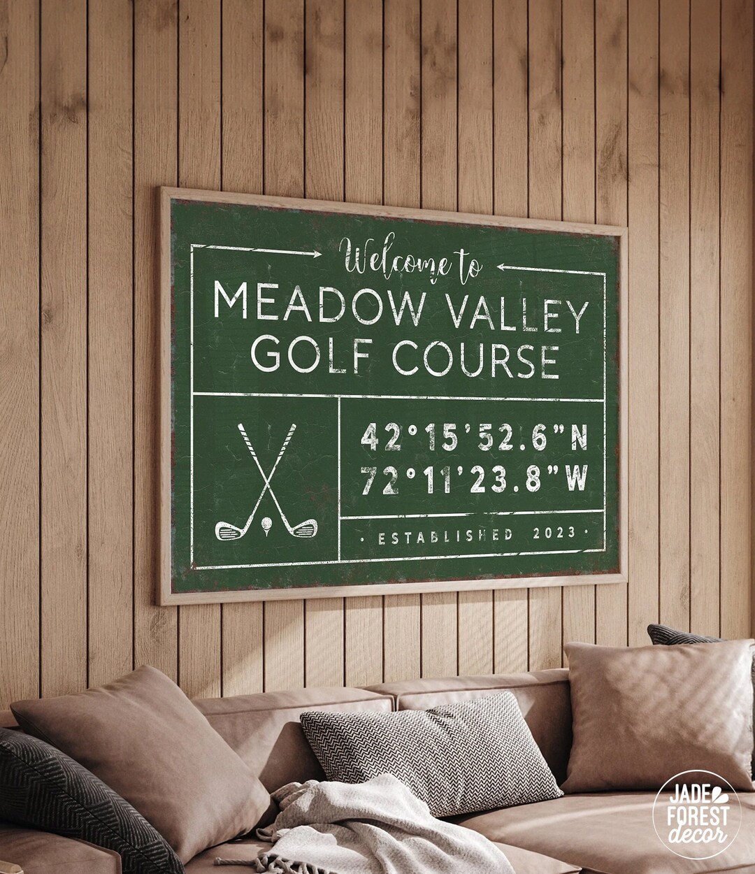 Custom GOLF COURSE Sign With Coordinates, Personalized Last Name Canvas ...