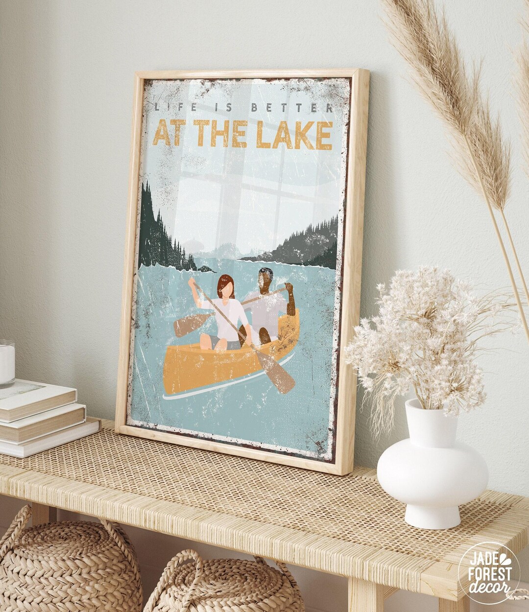 Custom Lake Posters With a Couple on a Canoe, Life is Better AT THE ...