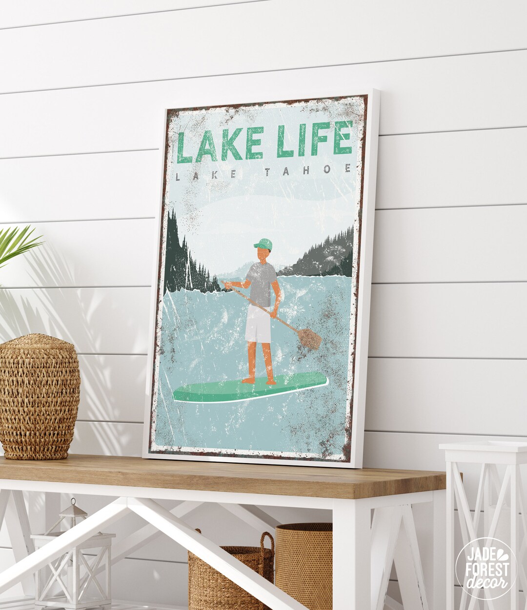 Vintage LAKE LIFE Sign, Personalized PADDLEBOARD Poster, Retro Lake ...