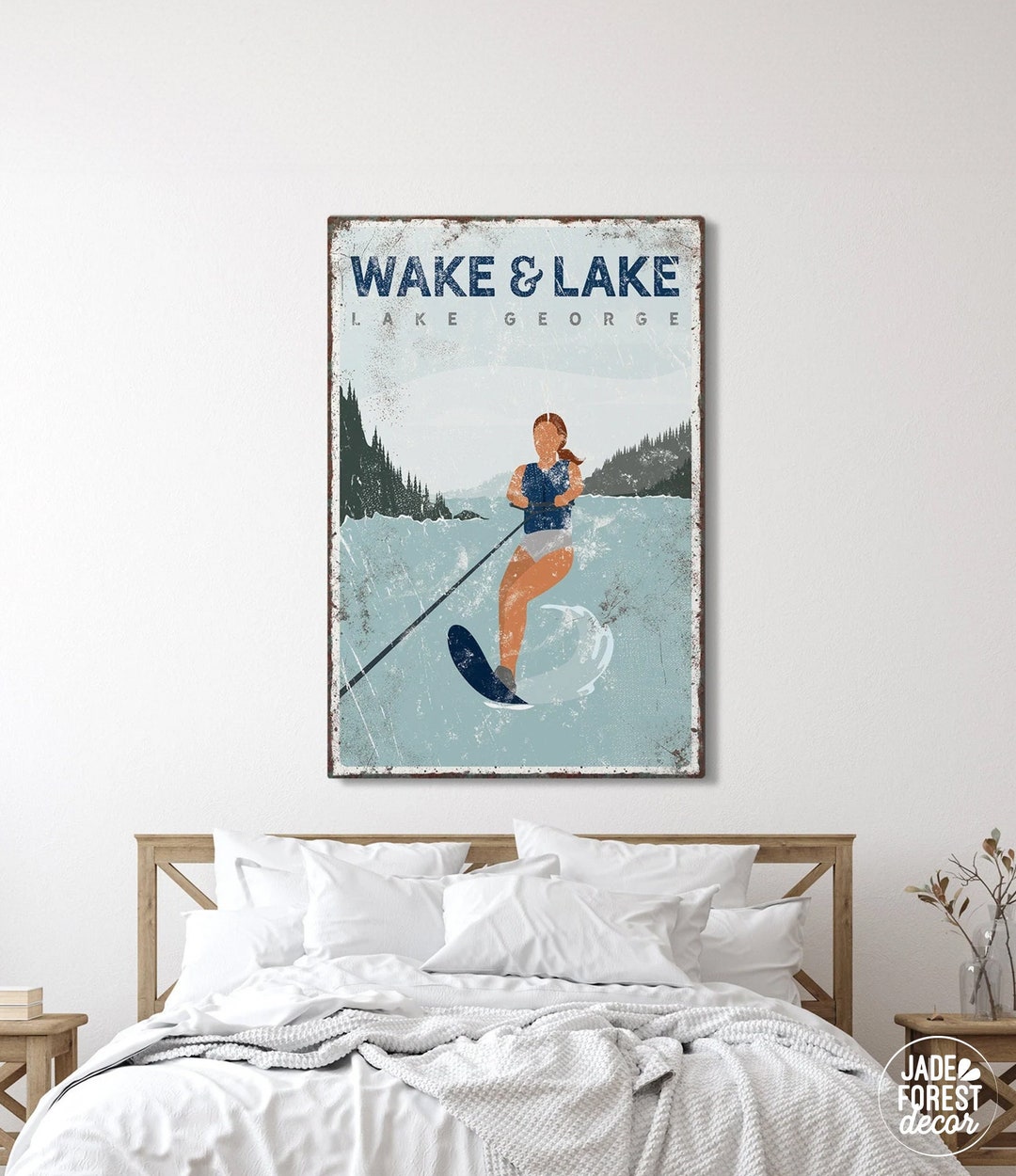 Vintage WAKE & LAKE Sign Personalized Water Skiing Poster for Lake ...