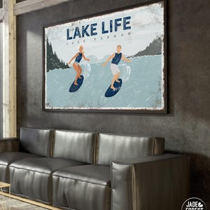 Navy LAKE LIFE Poster for Lake House Decor, Couple Wake Surfing, Wake ...