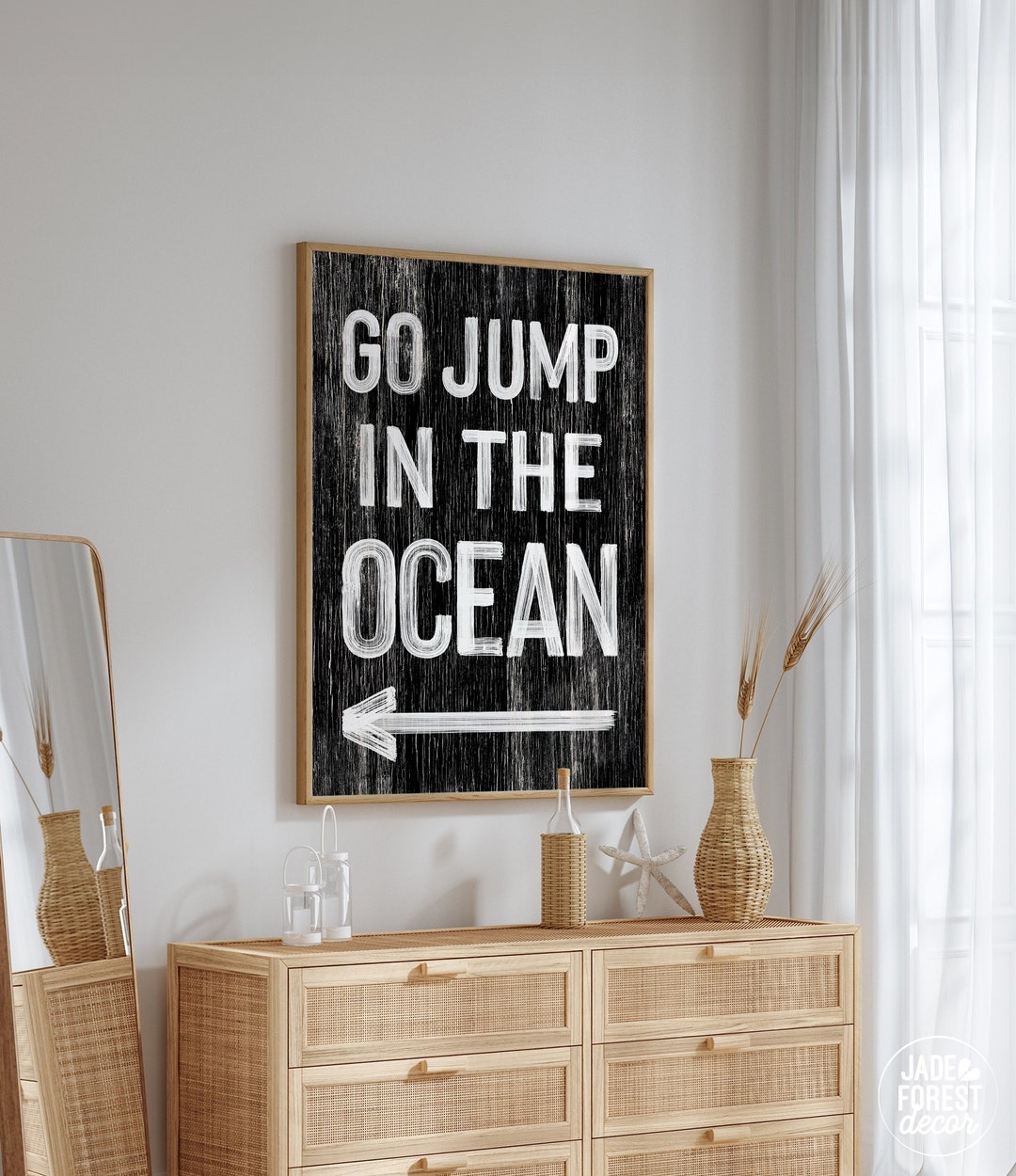Go Jump in the Ocean Sign in Black and White, Vintage BEACH HOUSE Decor ...