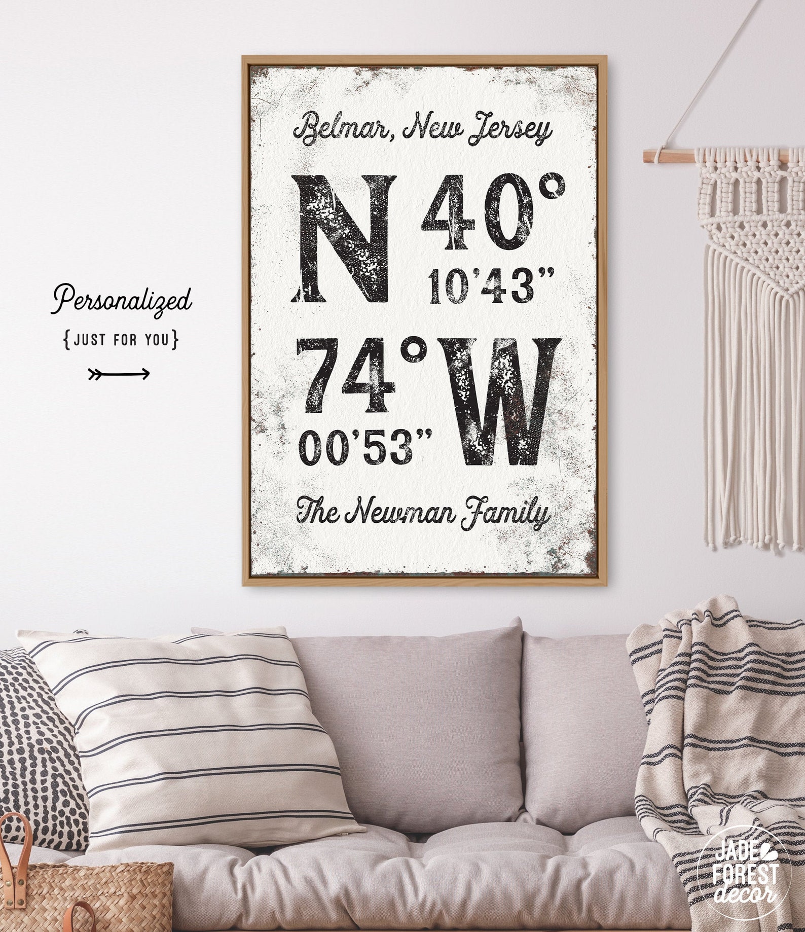 Farmhouse COORDINATES sign personalized last name canvas | Etsy