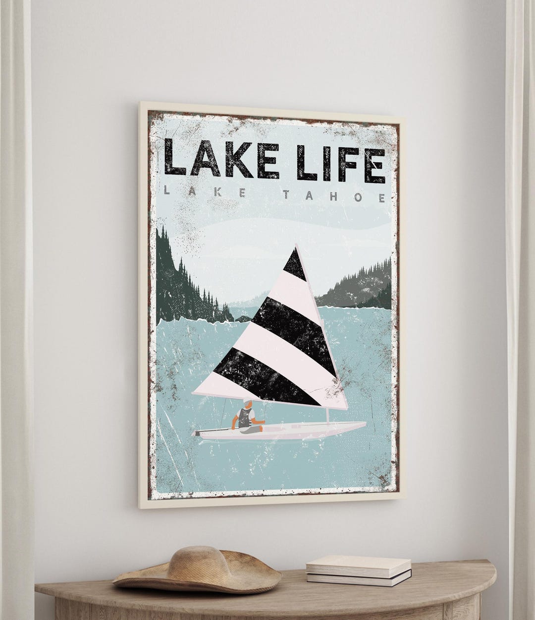Lake Life Sign With Sailboat, Personalized Sailing Poster for Vintage ...